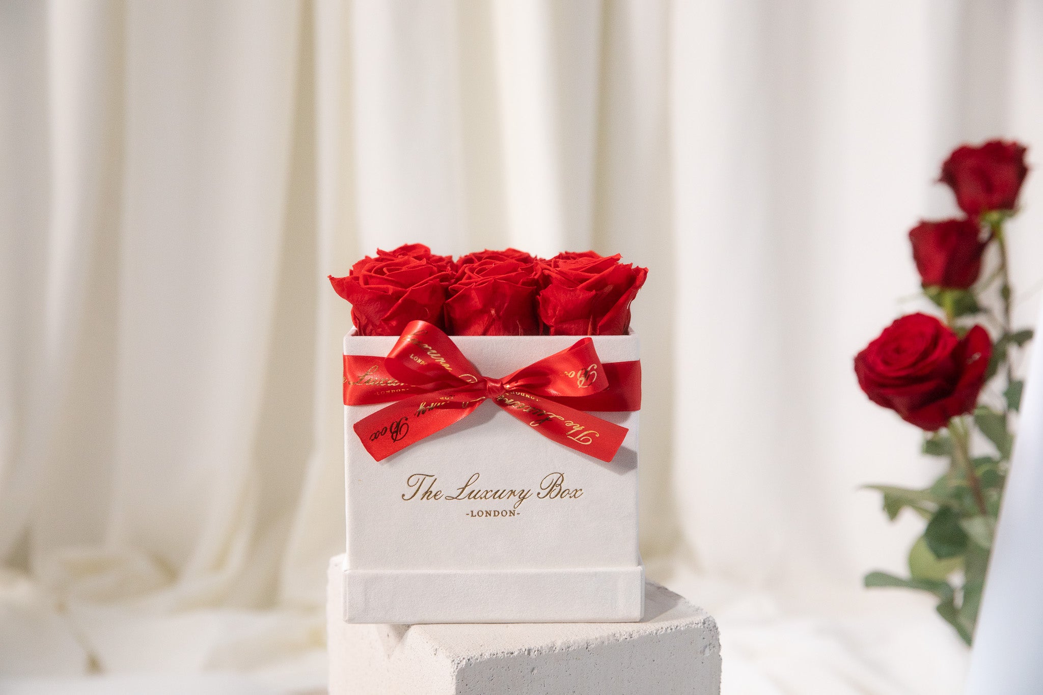 Red Eternity Roses In White Square Box | Roses Delivered | Rose Bouquet ...