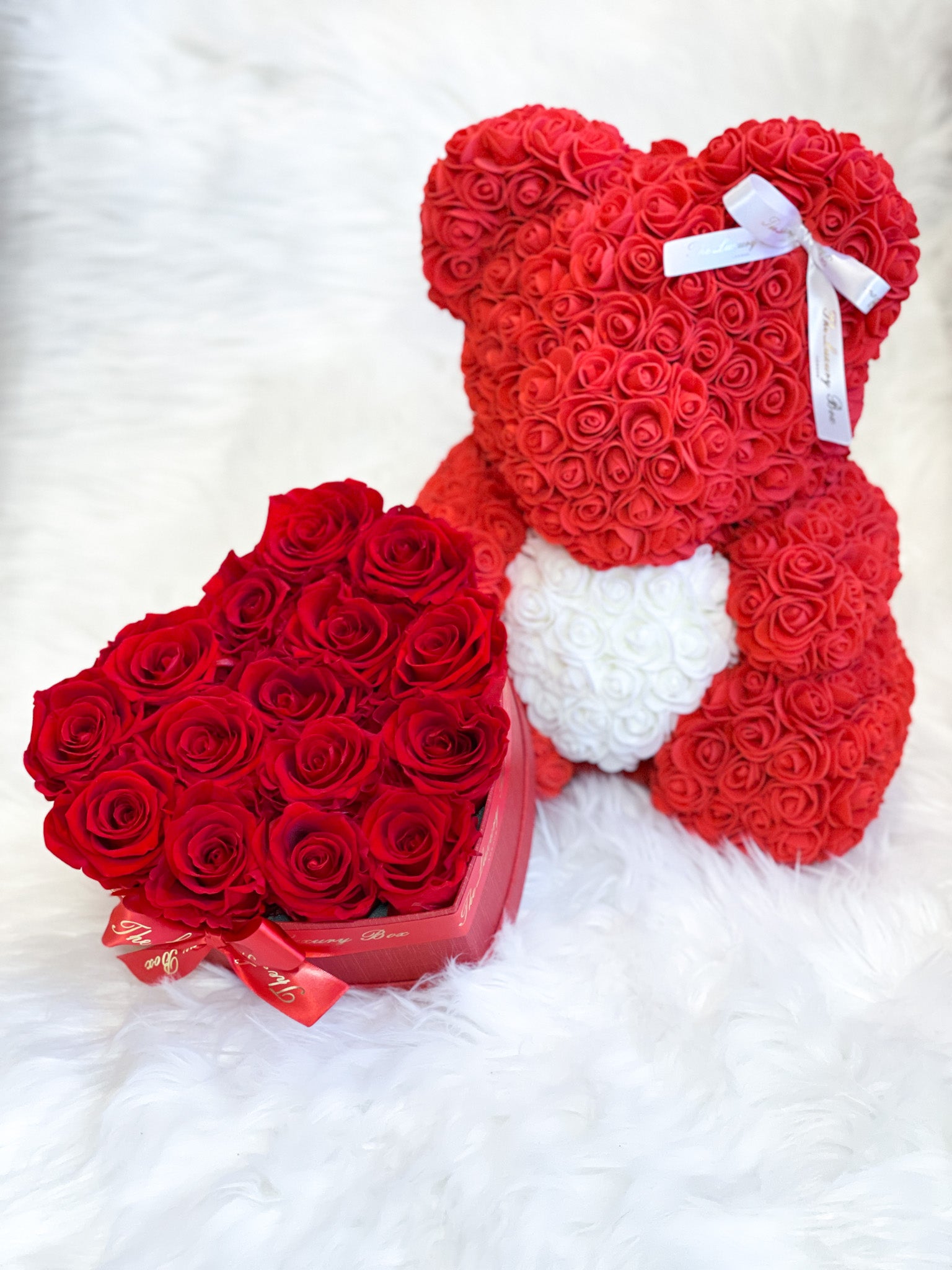 Red Rose Bear & Heart Shaped Rose Box Set | Elegant and Romantic Gift ...