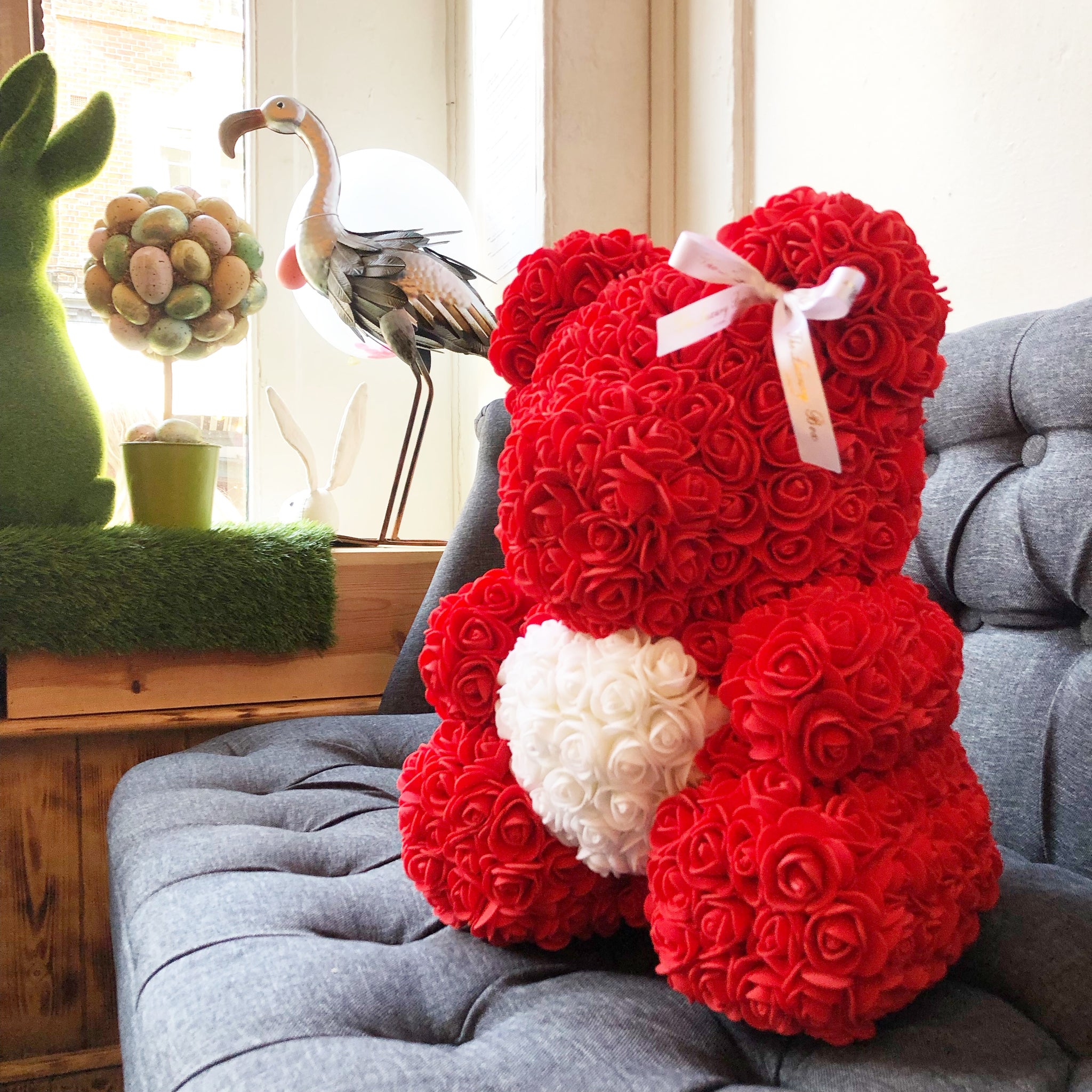 Red Rose Bear White Heart - 14 in. | The Luxury Box London