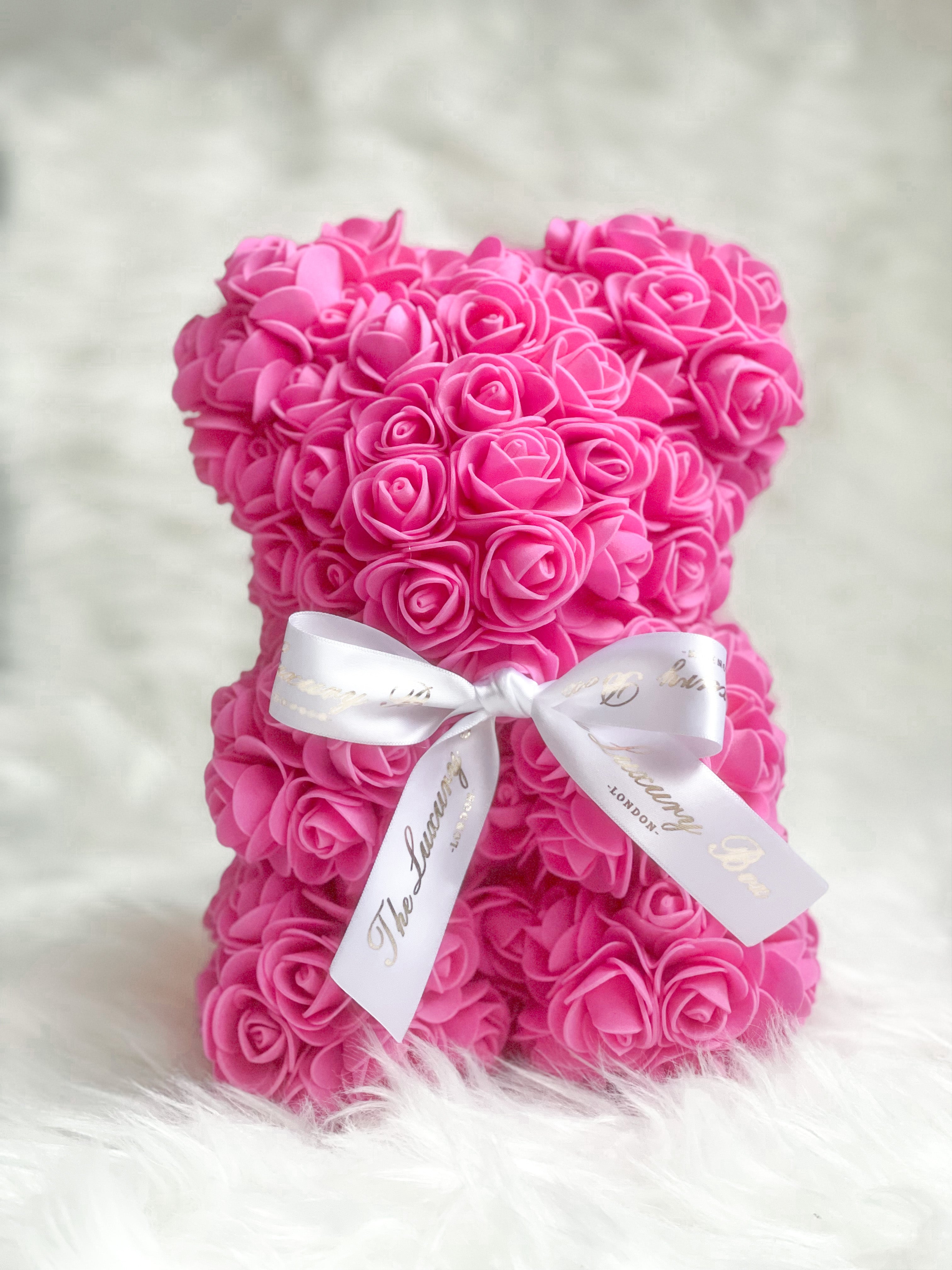 Small Hot Pink Rose Bear | Gifts for Her | The Luxury Box London