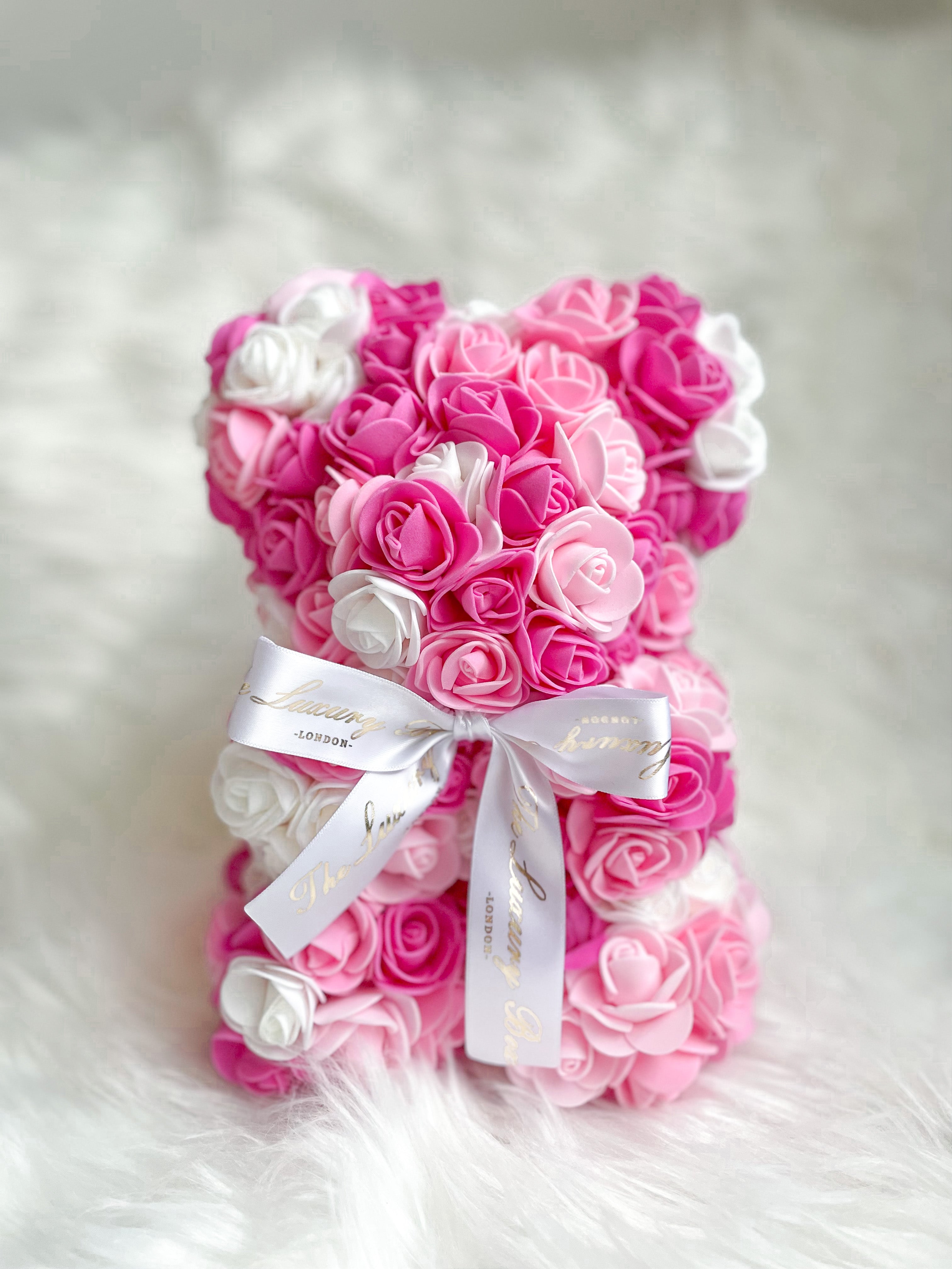 Small Hot Pink Rose Bear | Gifts for Her | The Luxury Box London